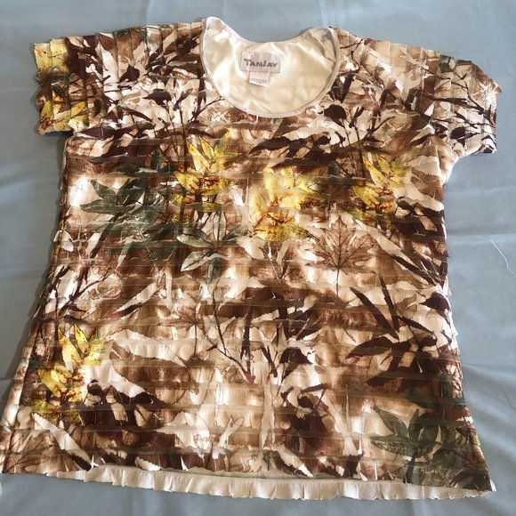 TanJay | Tops | Tanjay Small Brown Leaf Ruffle Layered Short Sleeve ...